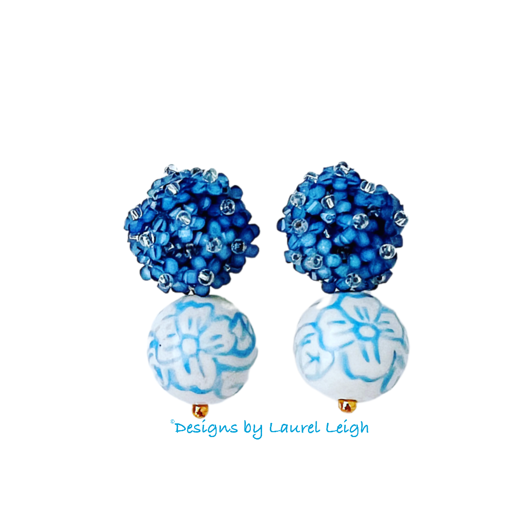Blue Hydrangea Blossom Drop Earrings | Designs by Laurel Leigh