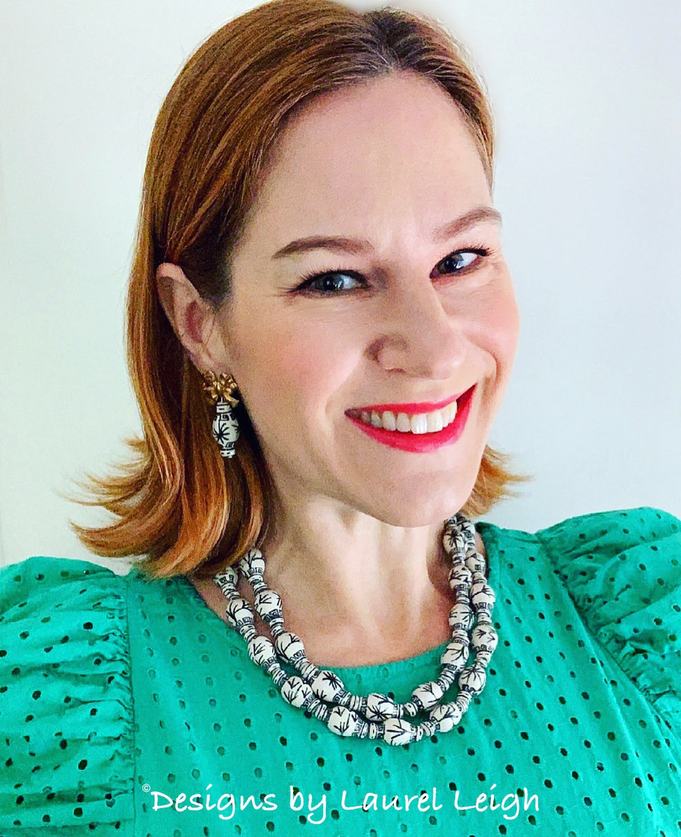 Chinoiserie Double Strand Ginger Jar Necklace - Black & White | Designs ...